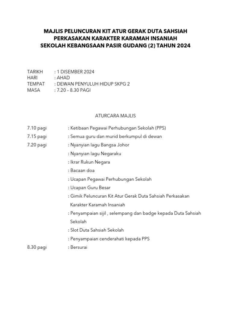 Majlis Peluncuran Kit Atur Gerak Duta Sahsiah 2024 | PDF