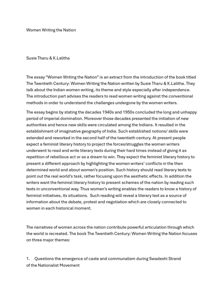 Woman Writing The Nation | PDF | Feminism | Gender Studies