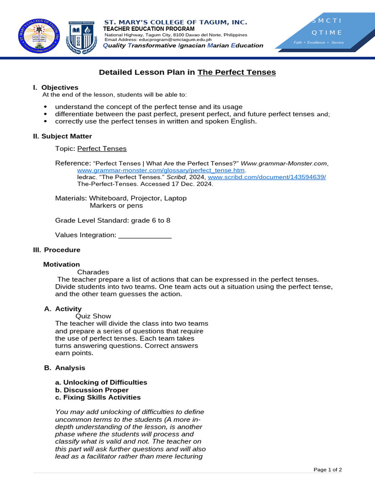 4 as Approach Lesson Plan Format | PDF | Grammatical Tense | Teachers