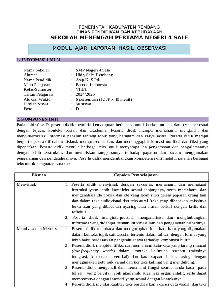 LHO Kls 8 Sem 1 Asip | PDF