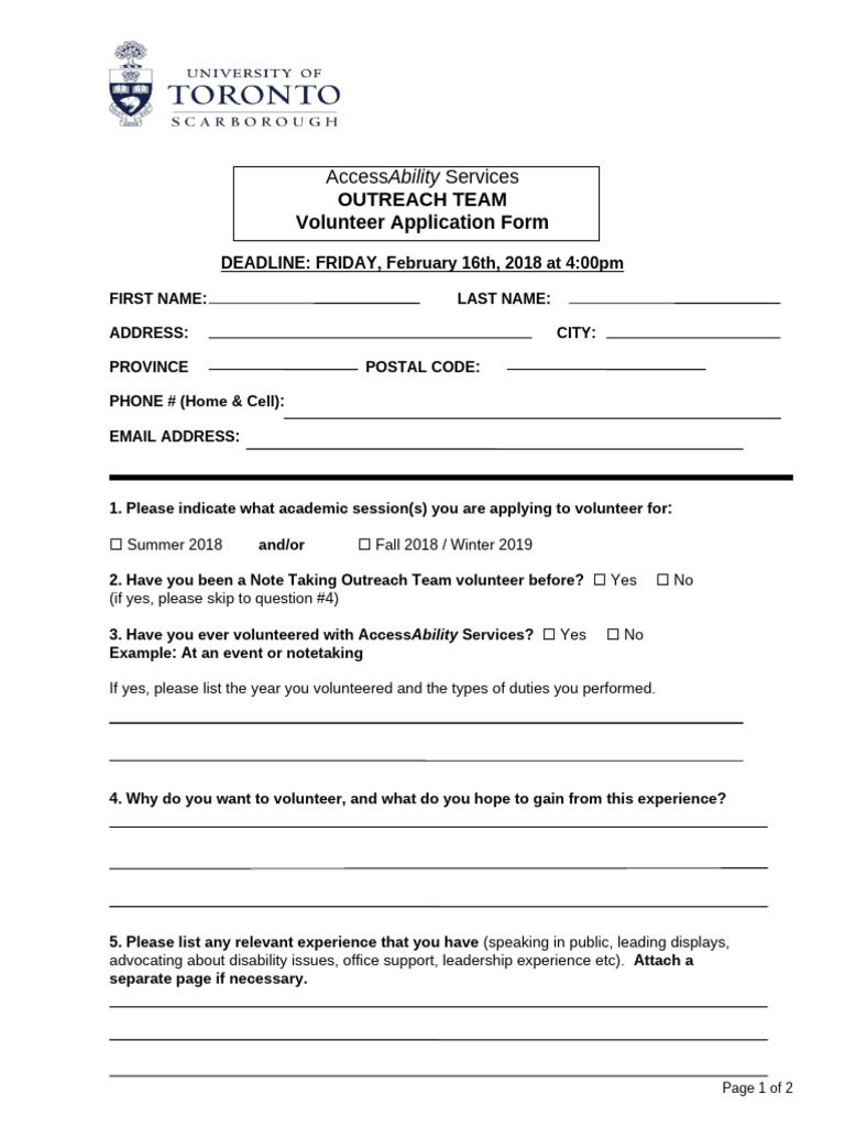 2018-2019 Outreach Team Application Form | PDF