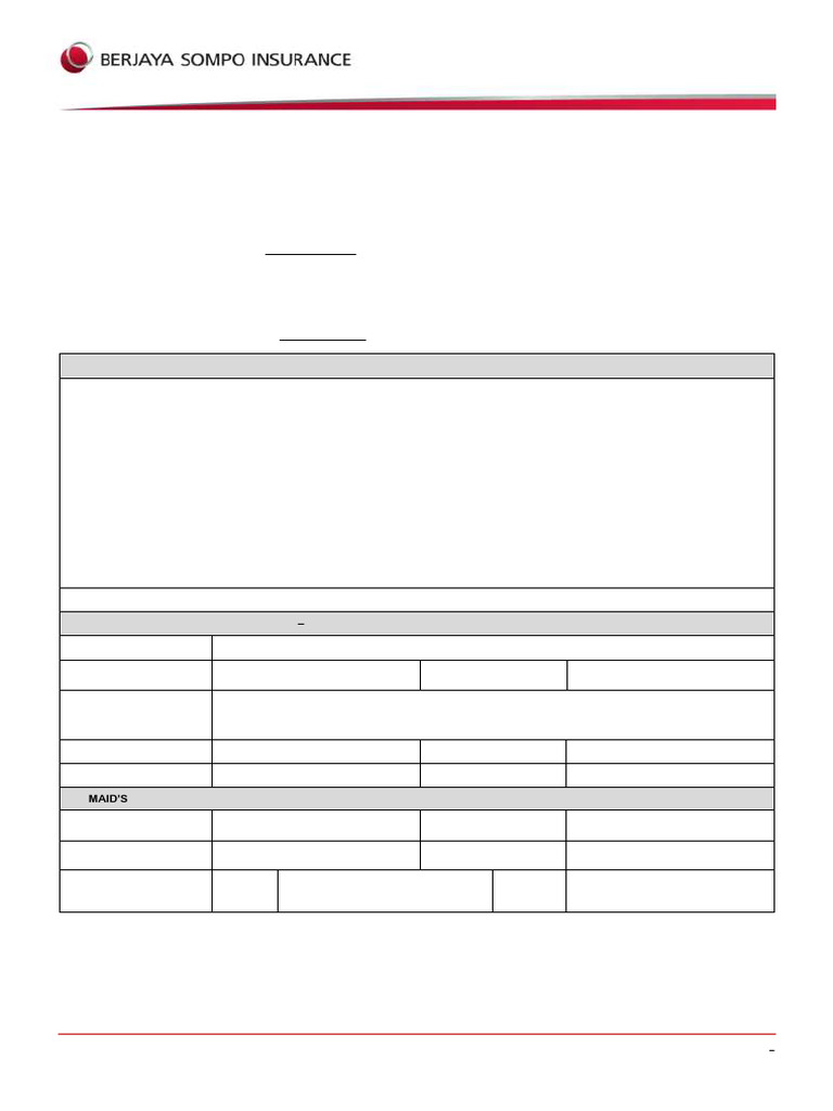 Domestic Maid Proposal Form - UW122022 | PDF