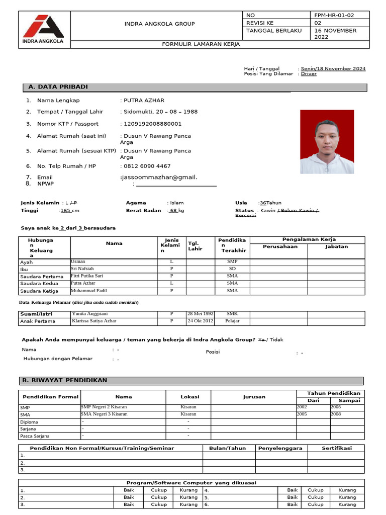 Form Biodata Karyawan New | PDF