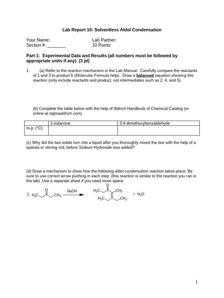 Lab Report 10 Solventless Aldol Condensation | PDF | Thin Layer Chromatography | Solvent