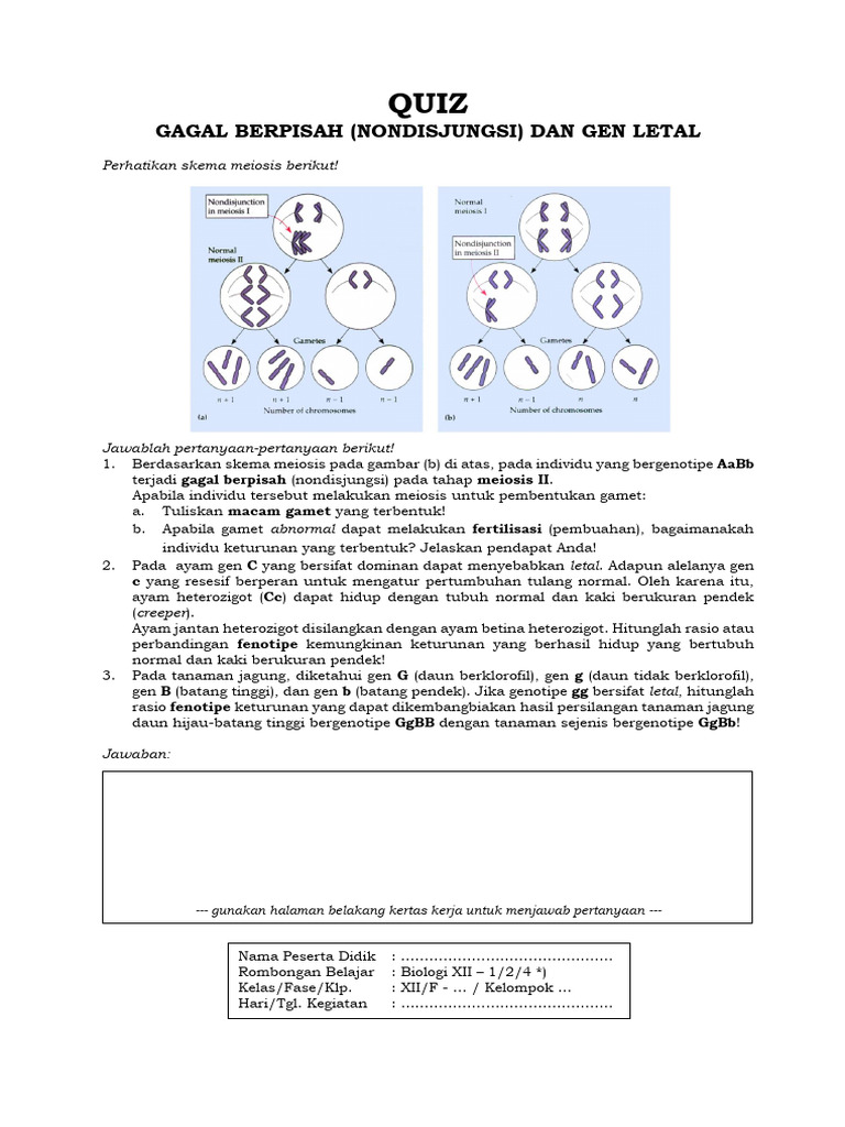 Quiz 12.3.3.3 - Gagal Berpisah Dan Gen Letal | PDF