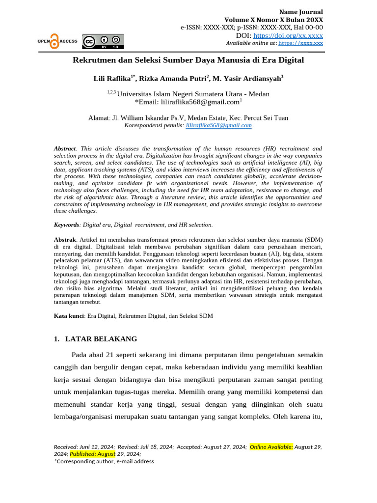 Artikel Rekrutmen Dan Seleksi SDM Di Era Digital | PDF