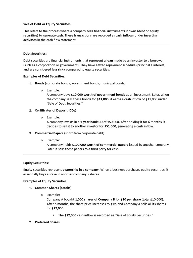 Sale of Debt or Equity Securities | PDF | Stocks | Securities (Finance)