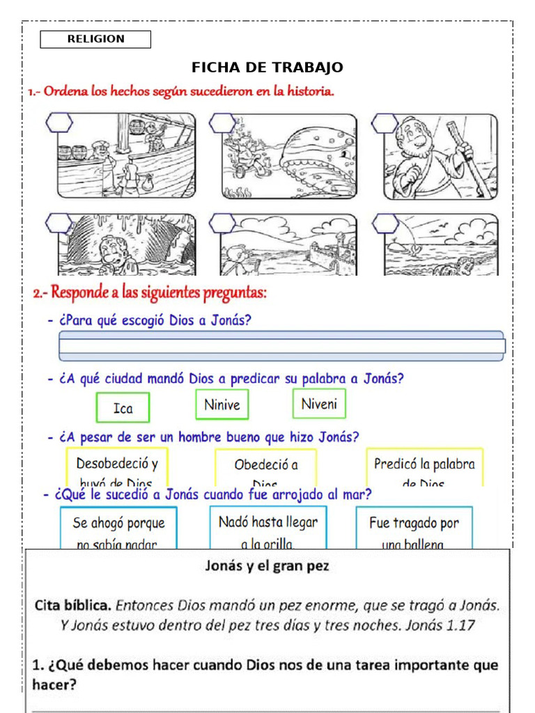 Ficha Jonás y El Gran Pez | PDF