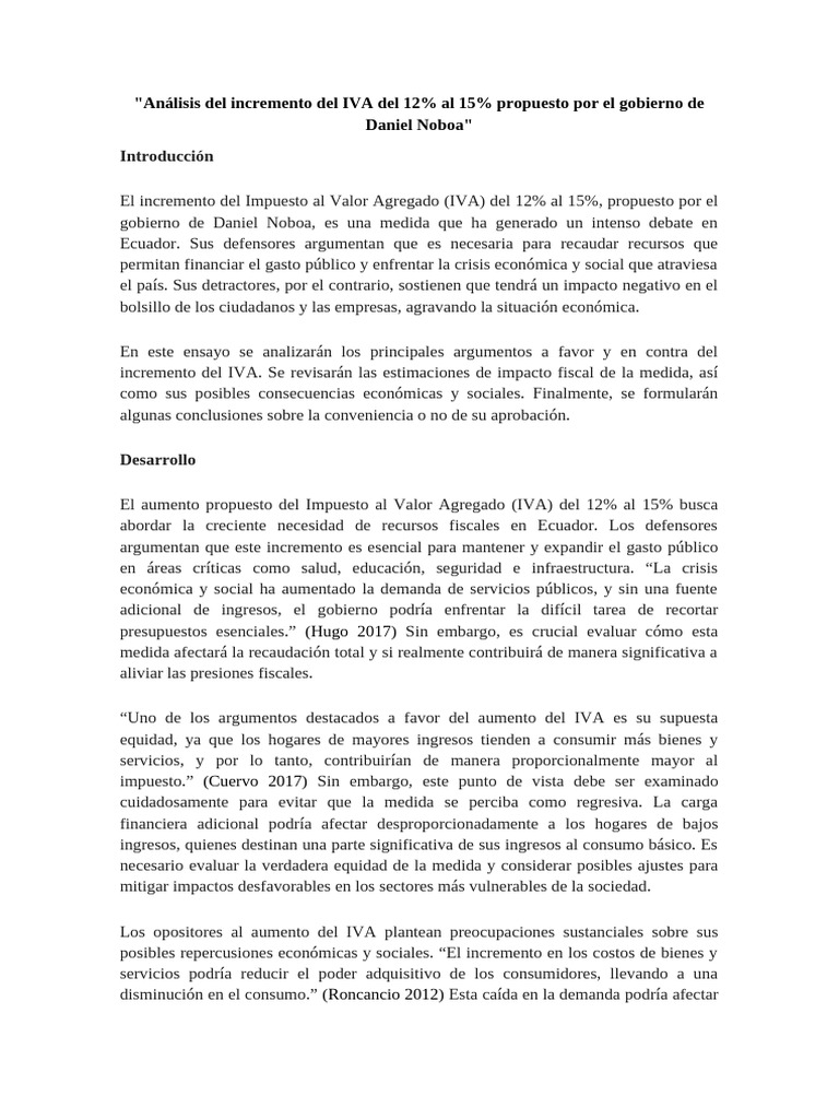 Análisis del incremento del IVA del 12 | PDF | Impuestos | Impuesto al ...