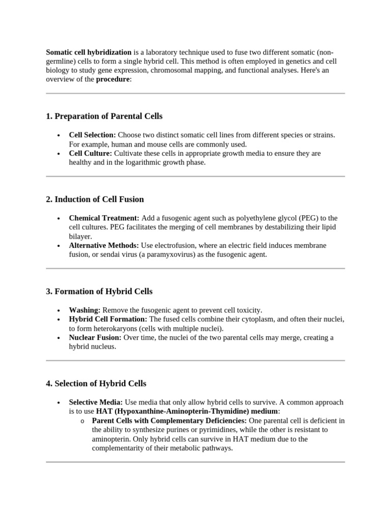 Somatic Cell Hybridization Process | PDF | Cell (Biology) | Cell Nucleus