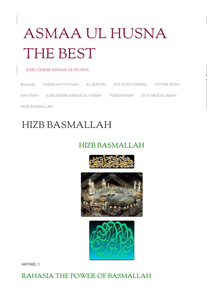 HIZB BASMALLAH _ Asmaa ul husna the best | PDF