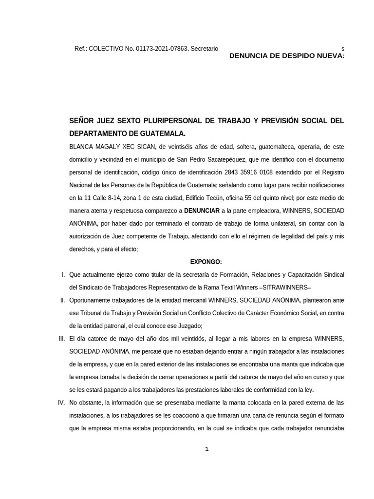 Denuncia Blanca Xec | PDF | Guatemala | Business