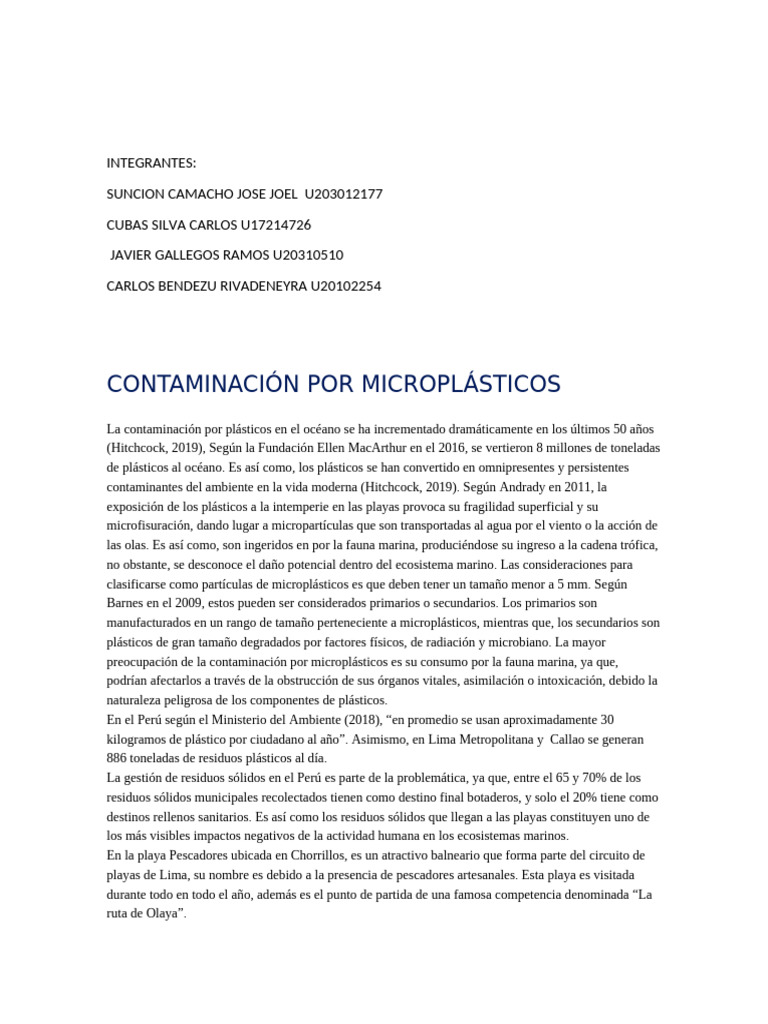Contaminación Por Microplásticos | PDF | El plastico | Contaminación