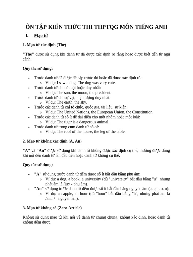 ÔN TẬP KIẾN THỨC THI THPTQG MÔN TIẾNG ANH | PDF