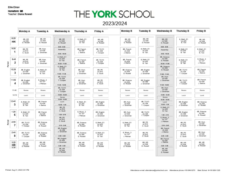 Middle School Timetable 2023-2024 3 | PDF