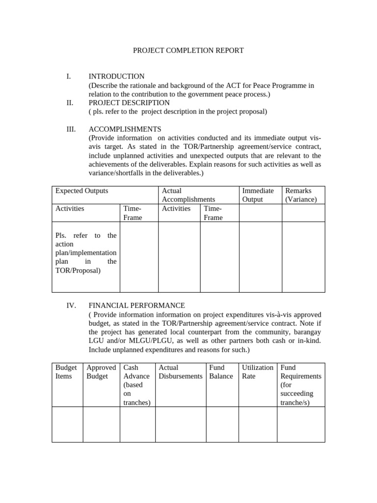 Project Completion Report Format | PDF | Peacebuilding | Economies
