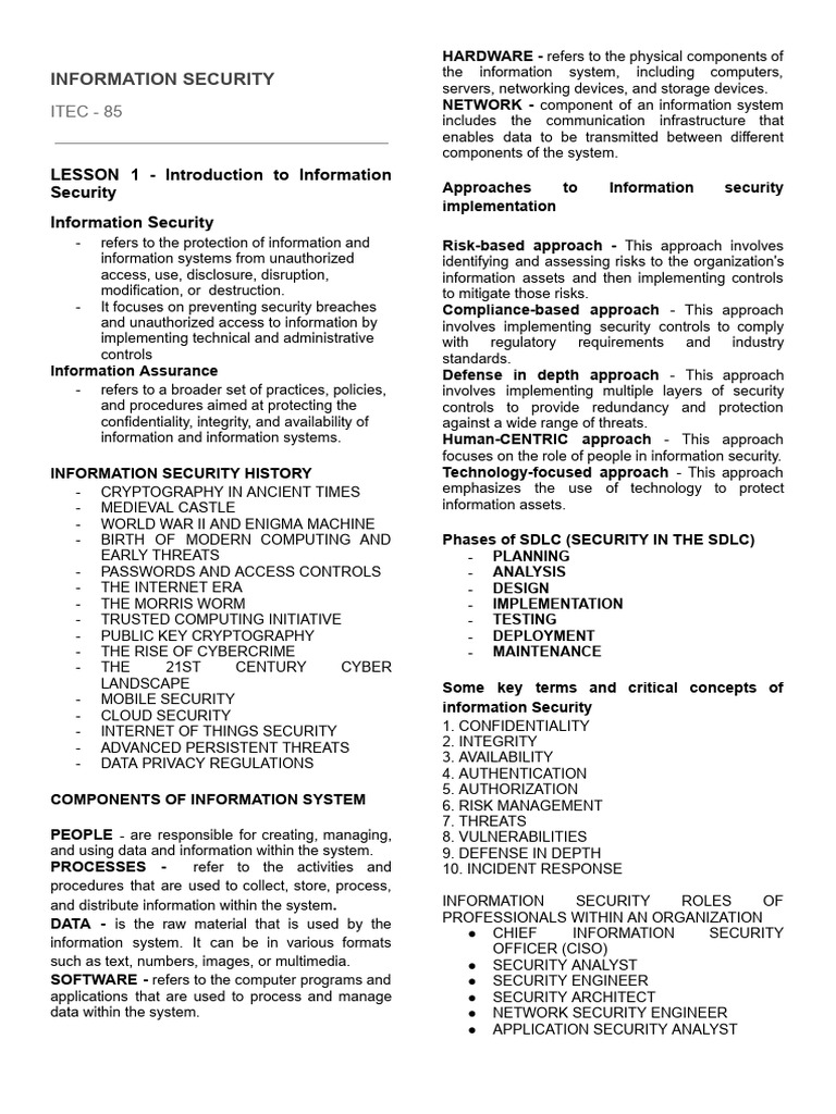 ITEC 85 - Reviewer | PDF | Information Security | Security