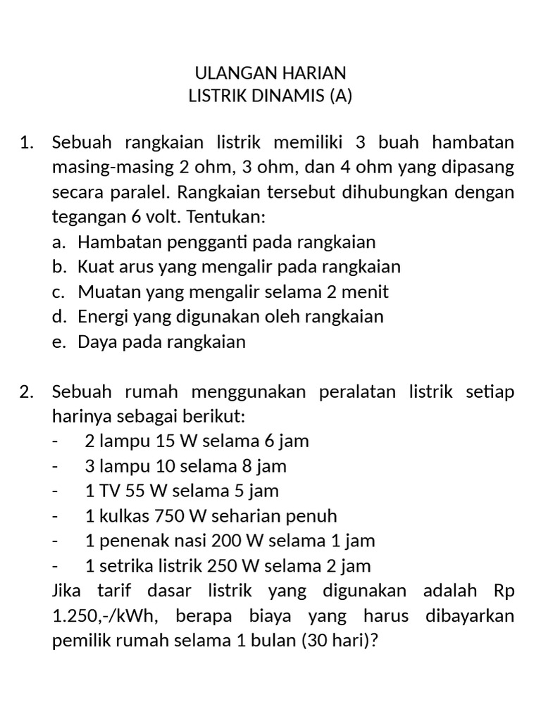 Ulangan Listrik Dinamis | PDF