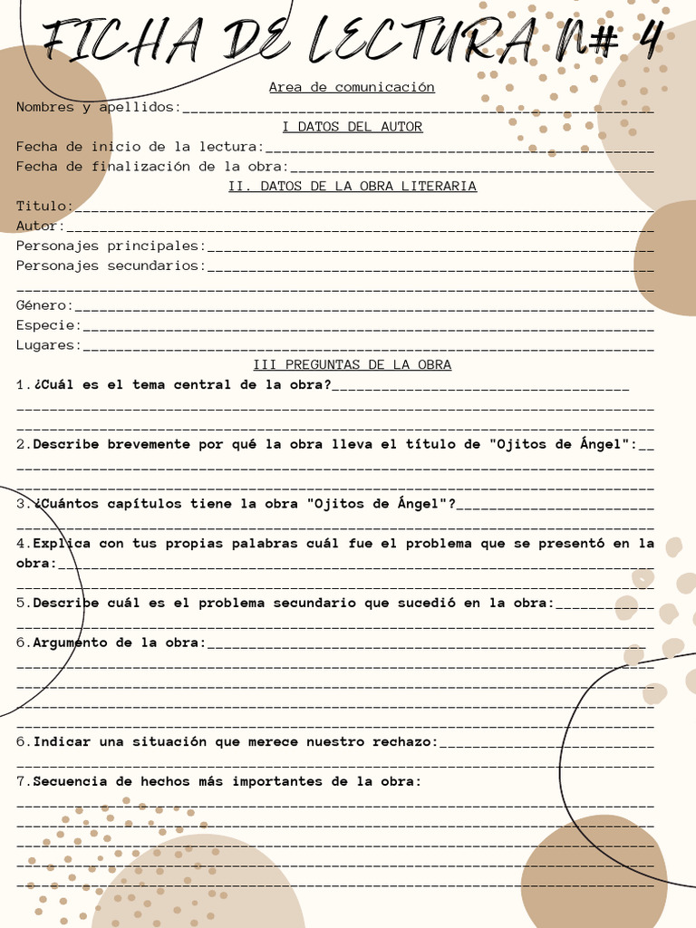 Ficha de lectura: "Ojitos de Ángel" | PDF