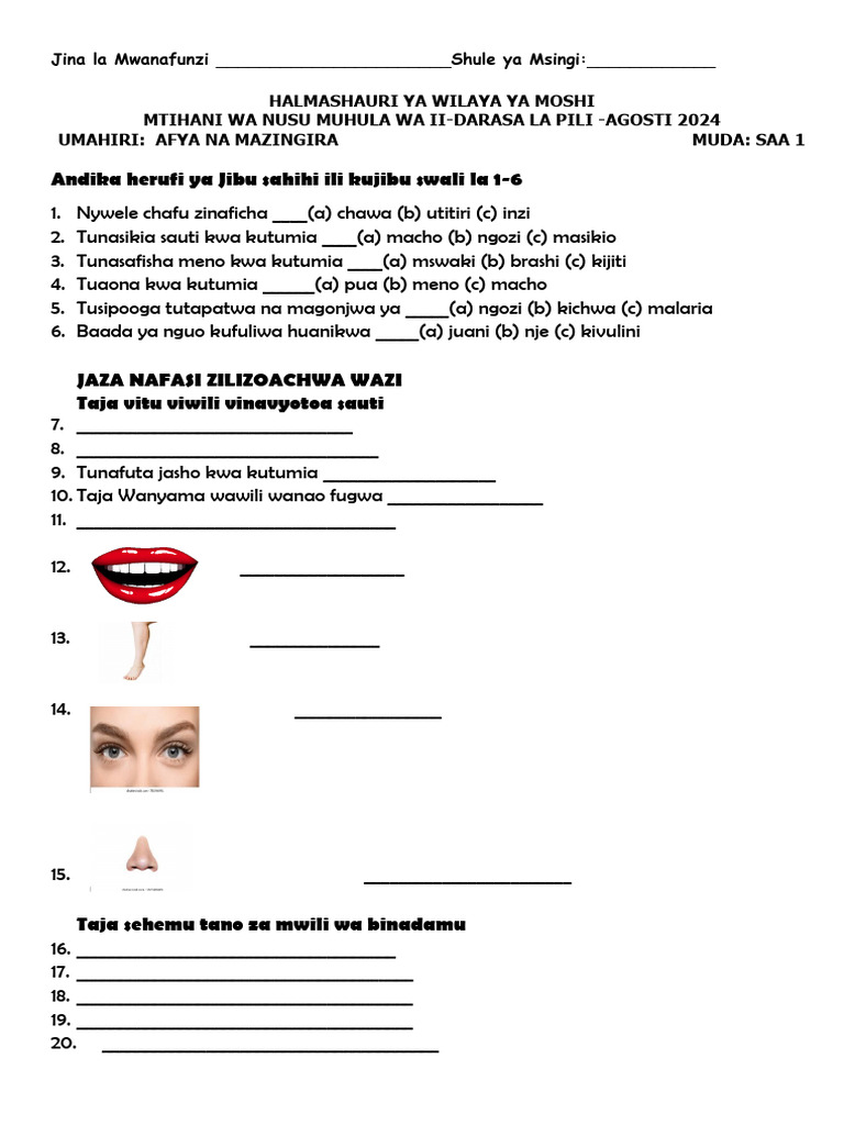 Moshi II Mid Term Aug 2024 | PDF