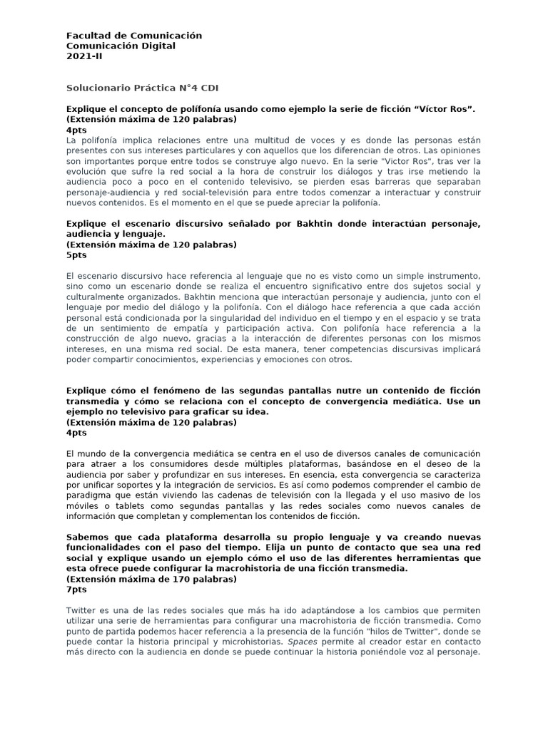 Solucionario Práctica N°4 | PDF | Comunicación humana