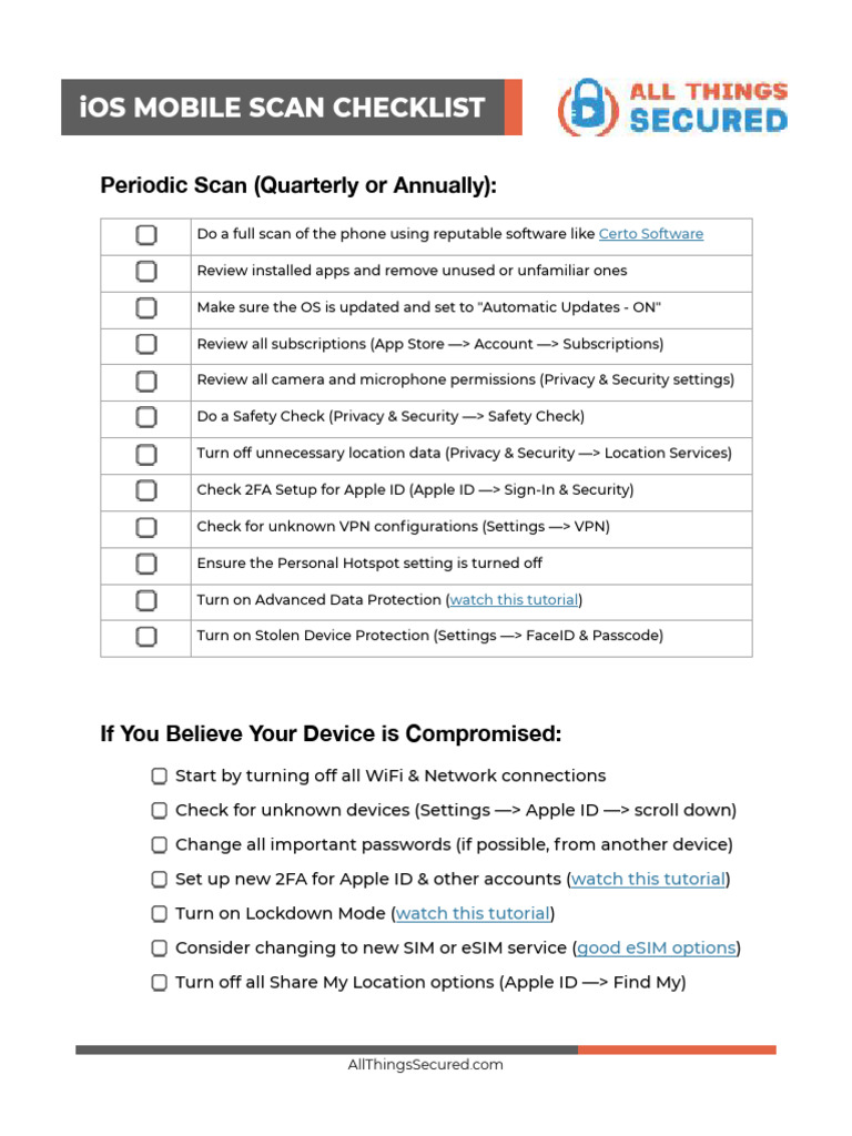 Mobile Scan Checklist All Things Secured | PDF | Mobile App | Computing