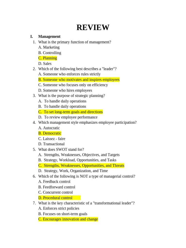 100 multilpe-choice questions and answer key | PDF | Motivation ...