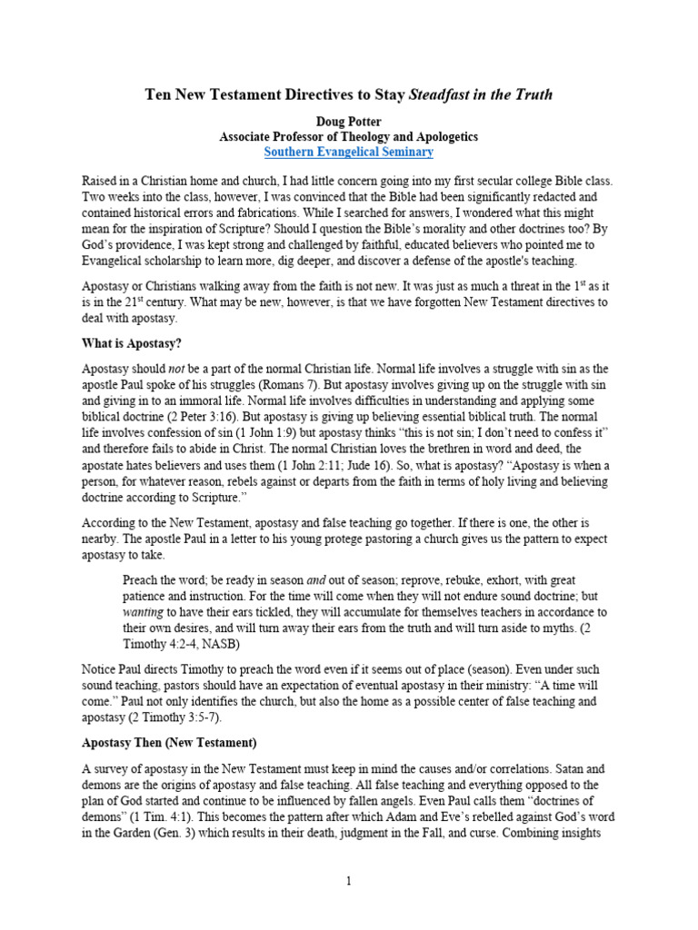 Ten Directives To Stay Steadfast in The Truth | PDF | Paul The Apostle ...