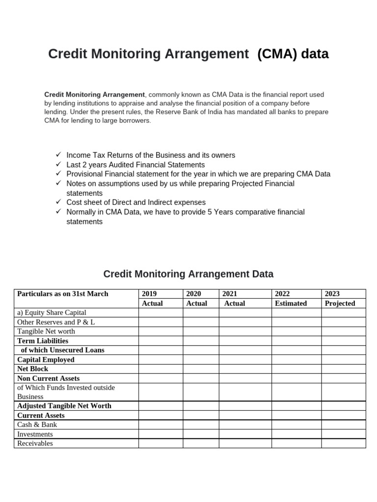 CMA Data Required by Bank | PDF | Loans | Equity (Finance)