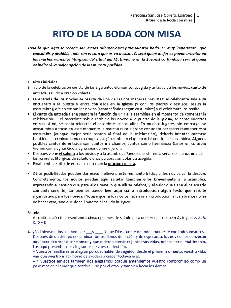 Ritual de Misa para Bodas | PDF | eucaristía | orador del Señor