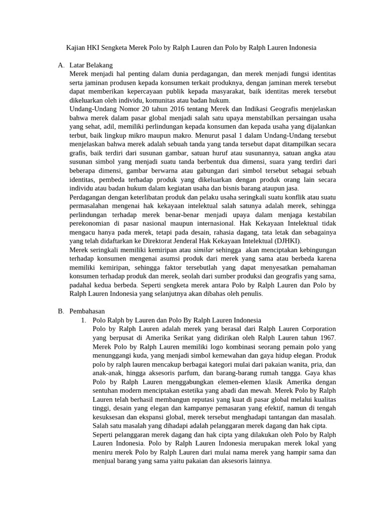 Sengketa Merek Polo di Indonesia | PDF