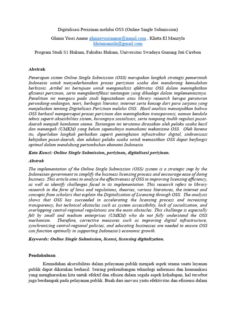 Digitalisasi Perizinan OSS | PDF
