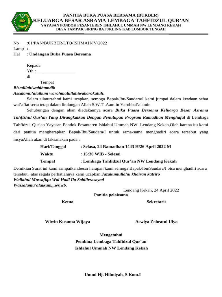 Undangan Bukber Tahfiz | PDF
