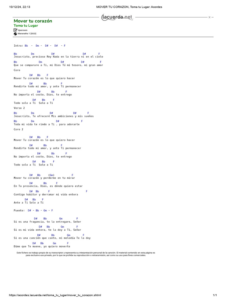 MOVER TU CORAZON, Toma tu Lugar_ Acordes | PDF