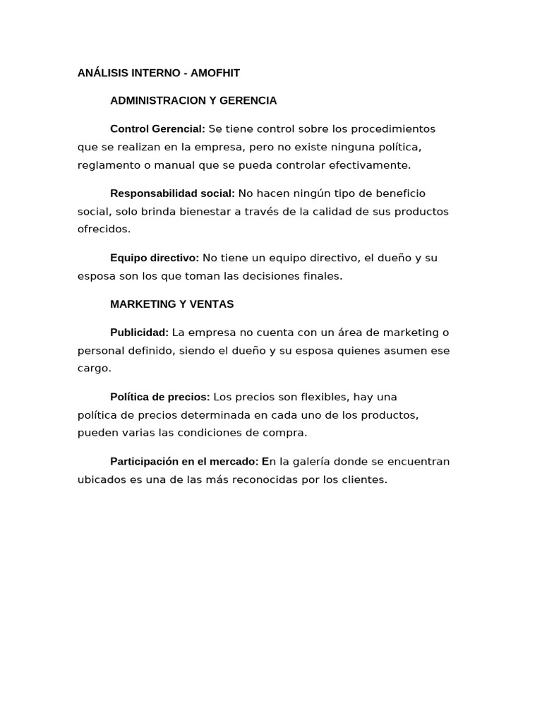 Análisis Interno de AMOFHIT | PDF | Business | Contabilidad