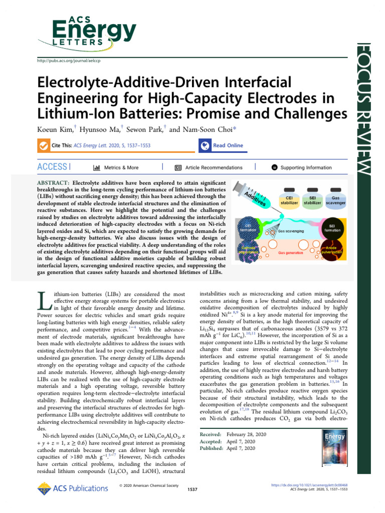 Electrolyte-Additive-Driven Interfacial | PDF | Lithium Ion Battery | Electrochemistry