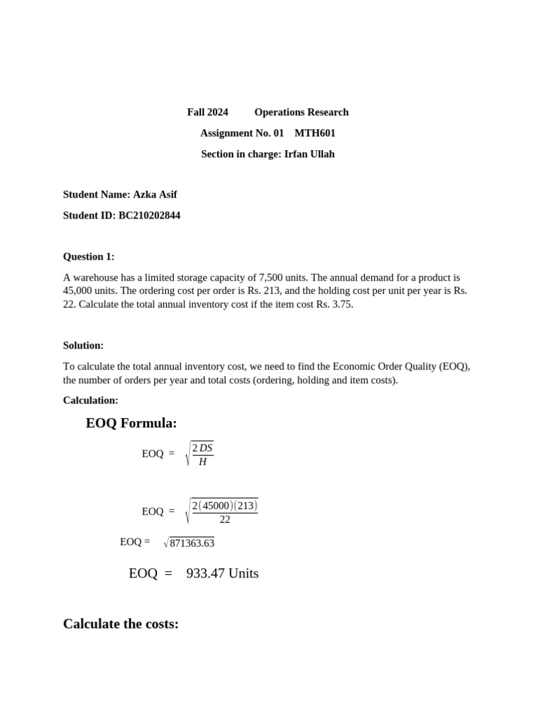 MTH601 Assignment Solution | PDF | Business | Financial Economics