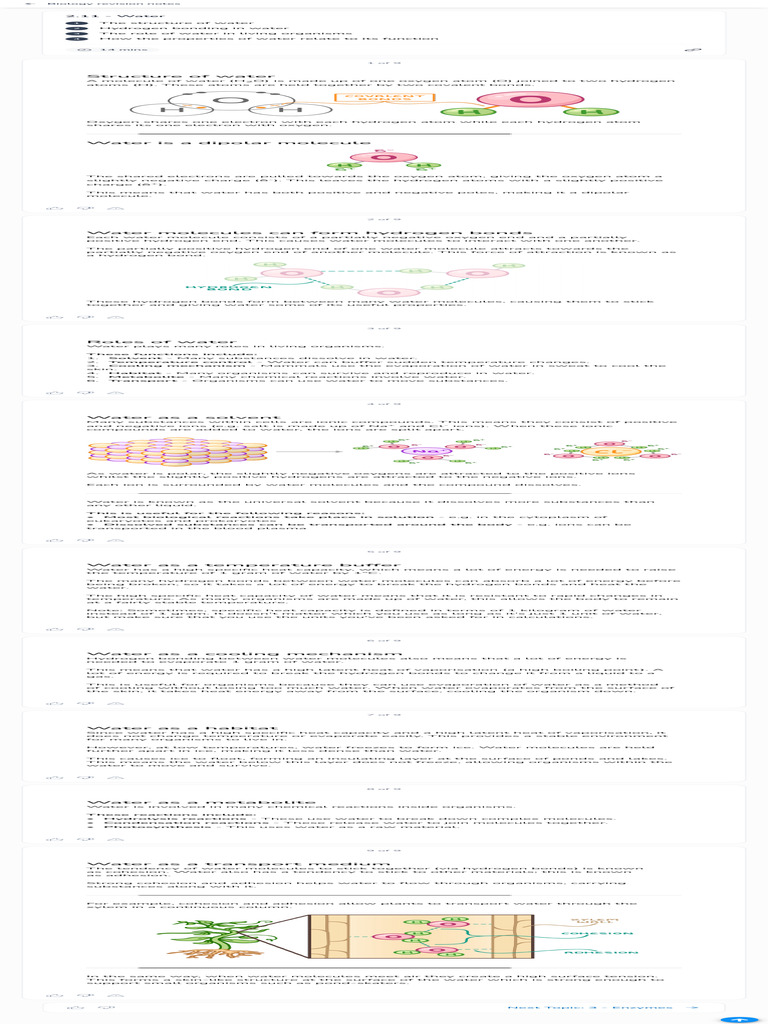 Water Revision Notes a-Level Biology CIE Cognito | PDF | Water ...
