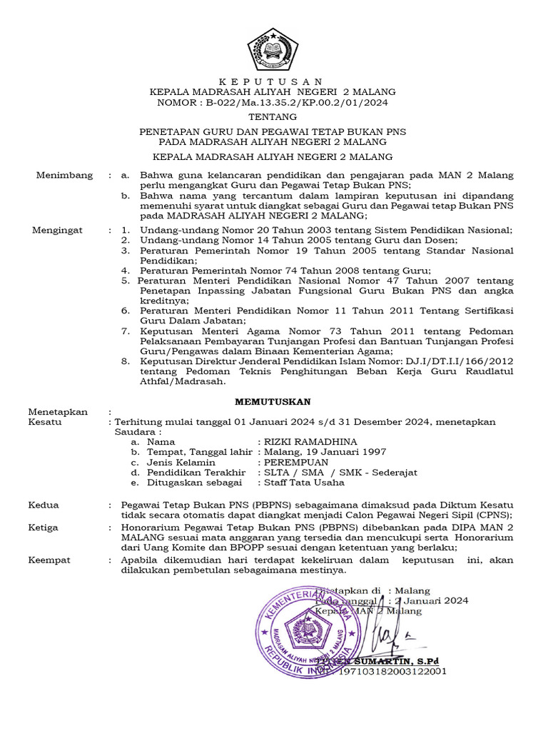 SK 2024 - Bu Dina | PDF