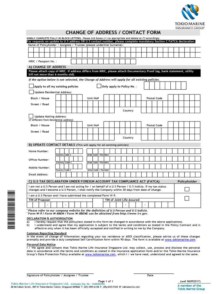 Change of Address Form for Policyholders | PDF | Insurance | United ...