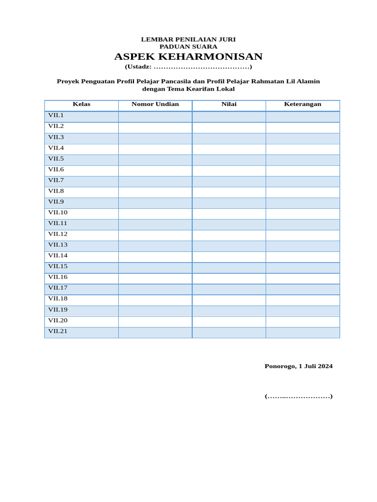 Form Penilaian, Form Rekap Juri, Nomor Undian | PDF