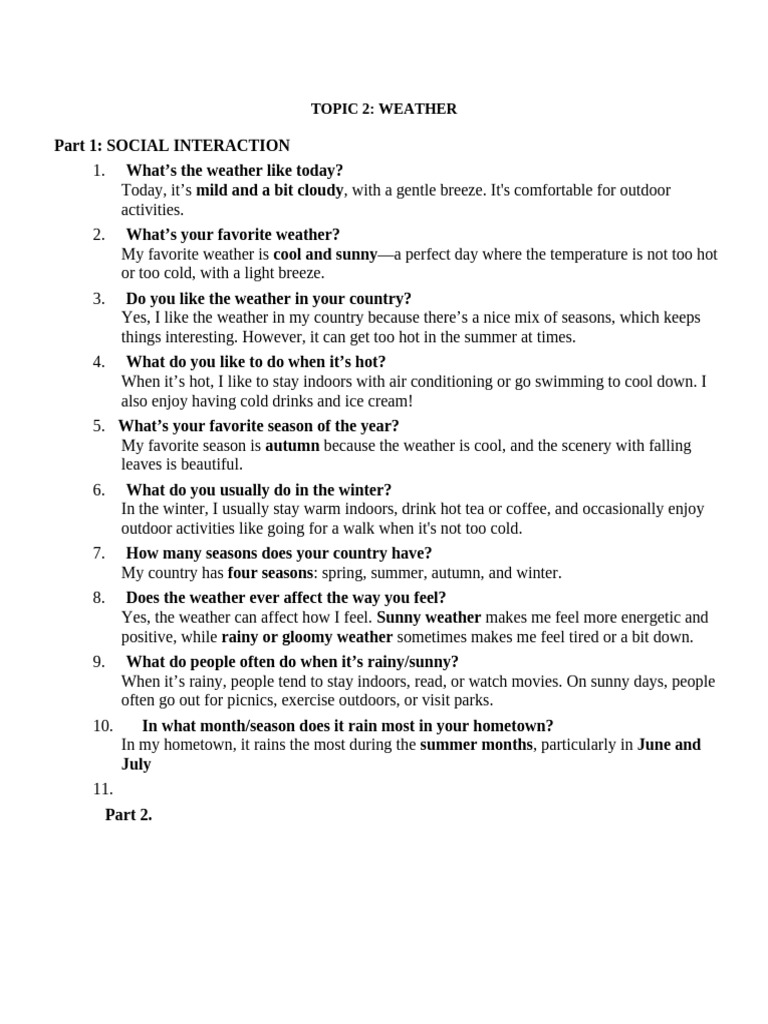 Speaking Topic 2 - Weather | PDF | Climate Change | Climate Change ...