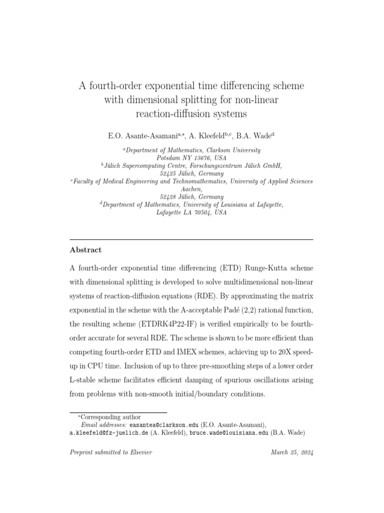A Fourth-Oder Exponential Time Diffferencing Scheme With Dimensional Splitting For Non-Linear ...