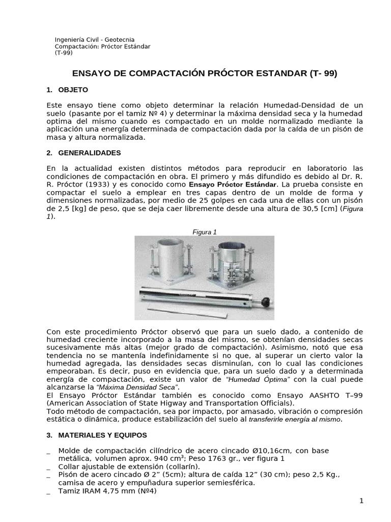 Ensayo Proctor T 99 | PDF | Ciencia del suelo | Suelo