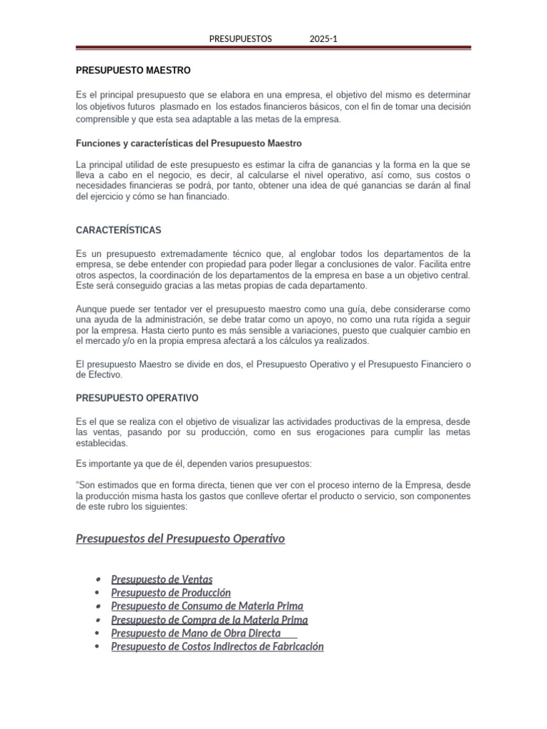 PRESUPUESTO MAESTRO | PDF | Presupuesto | Business