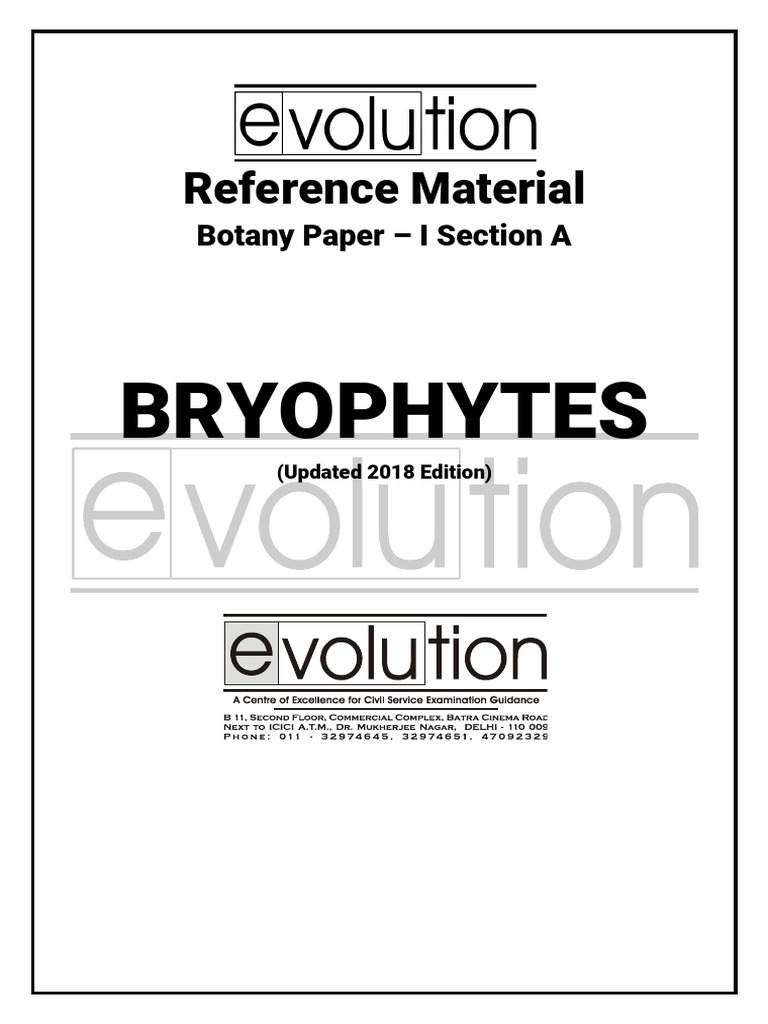 Bryophyta Study Material | PDF | Botany | Reproduction