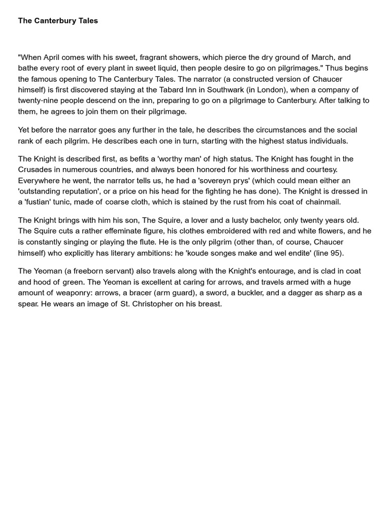 Overview of The Canterbury Tales Pilgrims | PDF
