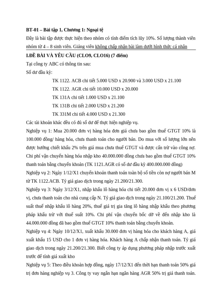 2022 - BAI TAP TU LUAN BT01 - Ngoai Te - LMS | PDF