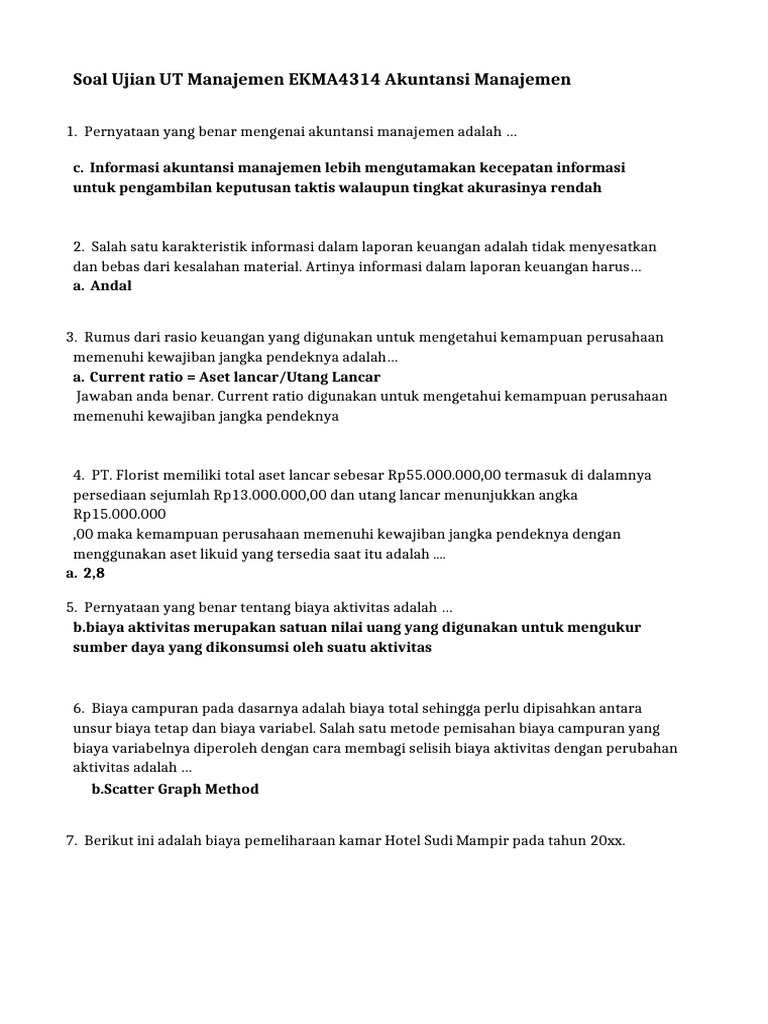 Soal Ujian Akuntansi Manajemen UT | PDF