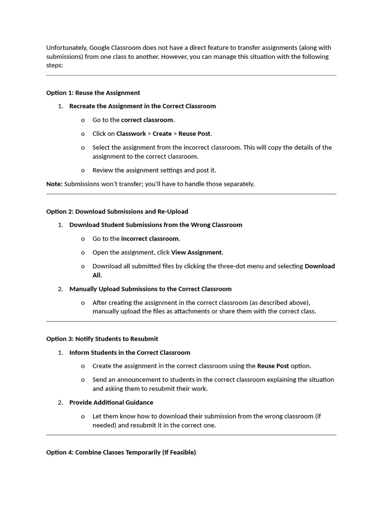 Transfer Assignments in Google Classroom | PDF